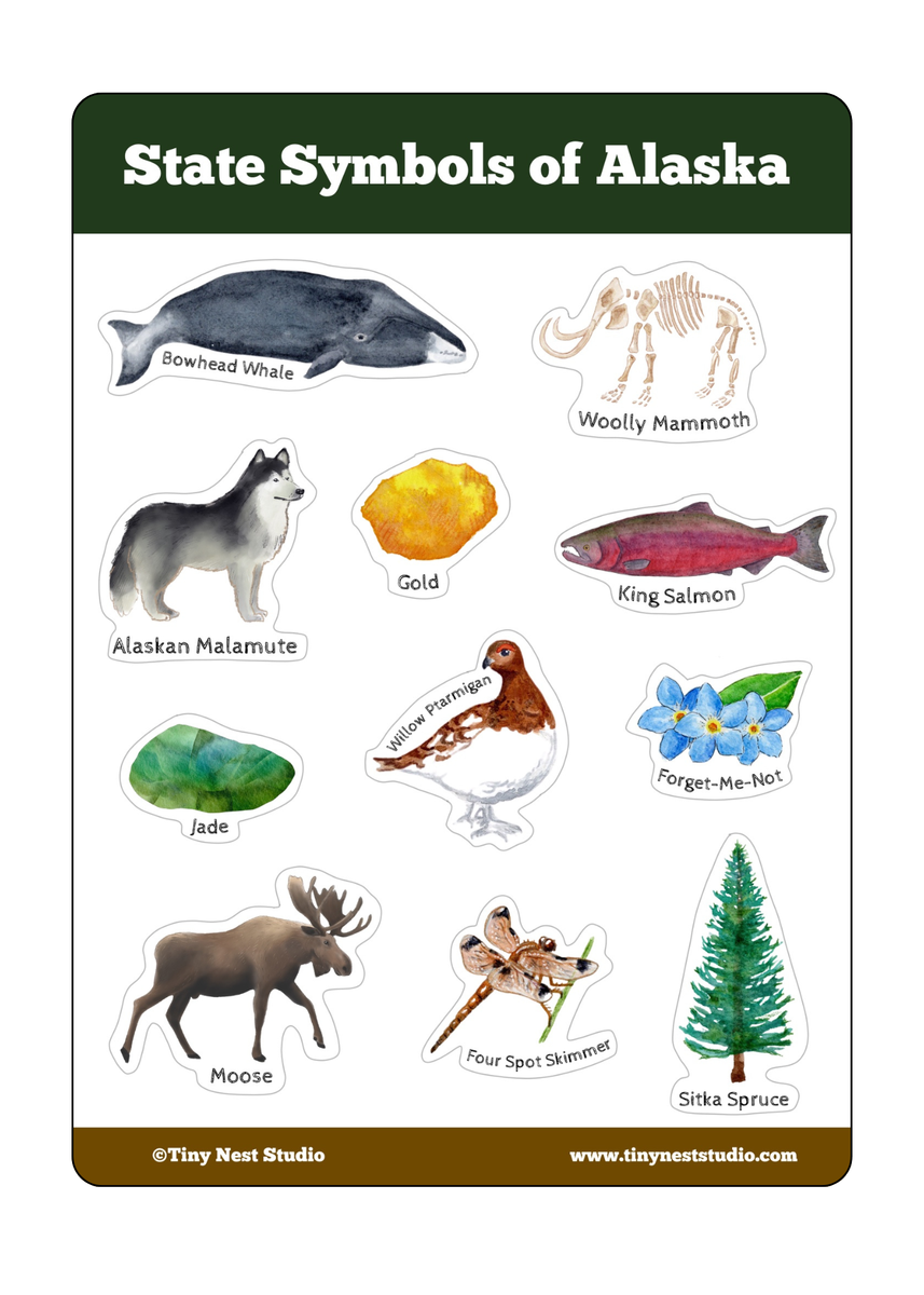Symbols of Alaska Sticker Sheet – Tiny Nest Studio